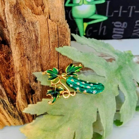 Jewelry | Cool Cucumber Enamel Crystal Pin | Poshmark